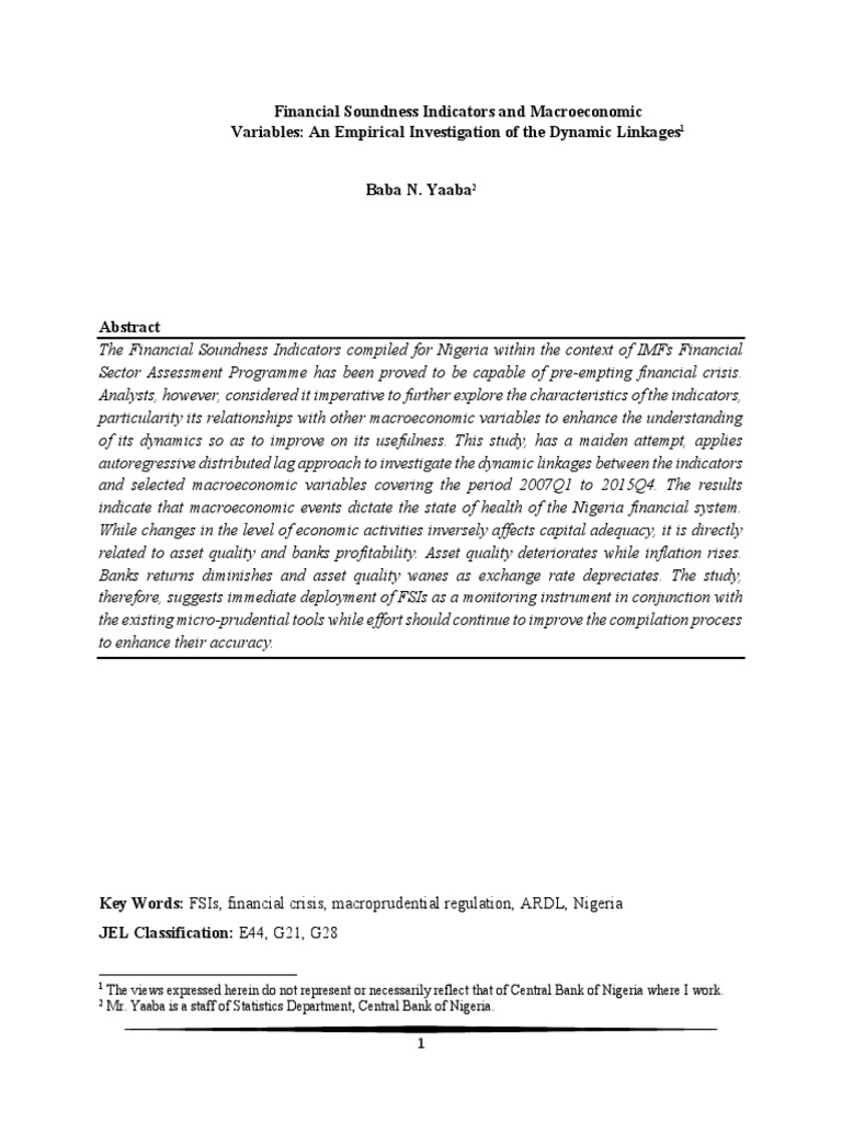 Financial Soundness Indicators and Macro | PDF | Banks | Business Cycle