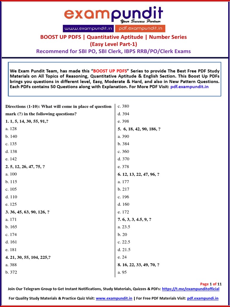 Number Series Questions Easy Level Part 1 Boost Up Pdfs | PDF | Quiz ...