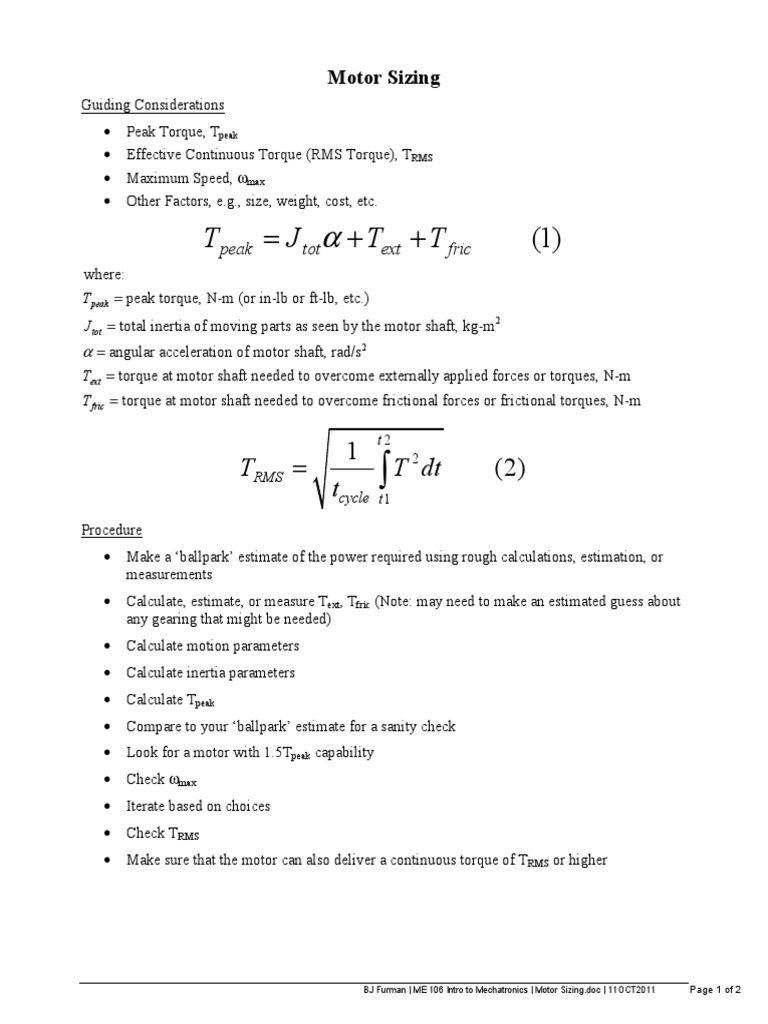 Motor Sizing and Torque Calculations | PDF | Electric Motor | Voltage