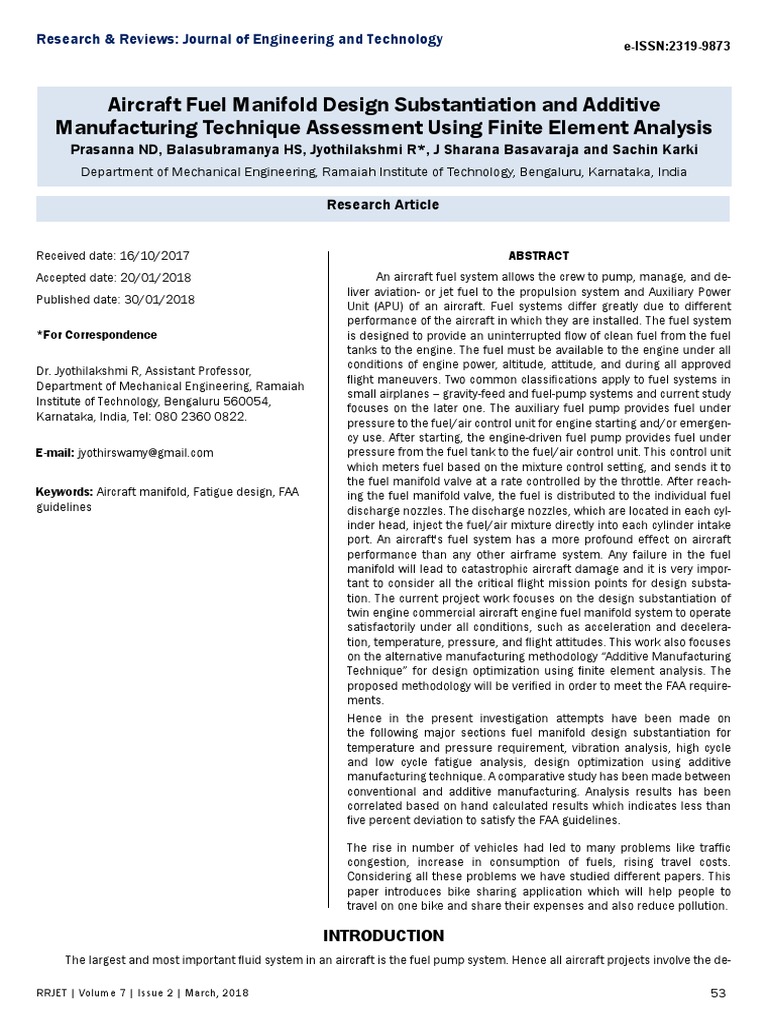 Aircraft Fuel Manifold Design Substantiation and Additive Manufacturing ...