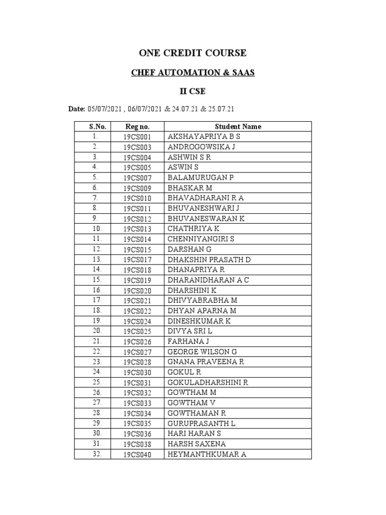 One Credit Course: Chef Automation & Saas Ii Cse | PDF
