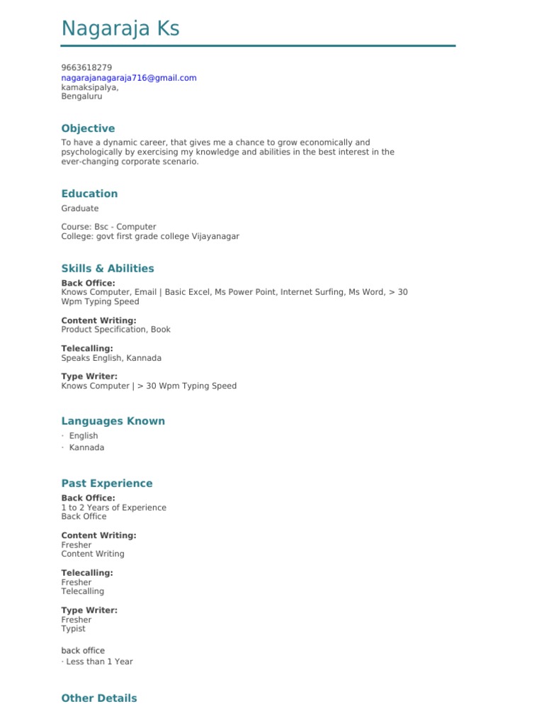 Nagaraja KS: Objective | PDF