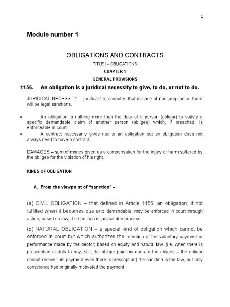 Module Number 1: Obligations and Contracts | PDF | Law Of Obligations ...