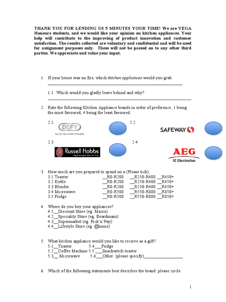 Kitchen Appliance Survey | PDF | Home Appliance | Kitchen