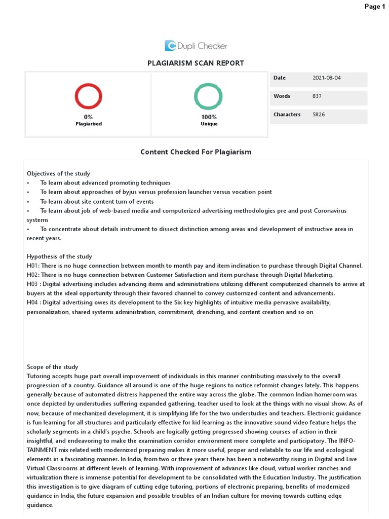 PLAG REPORT Study On Digital Marketing Strategies Used by Educational ...