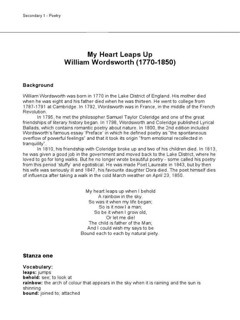 My Heart Leaps Up | PDF | William Wordsworth | Poetry