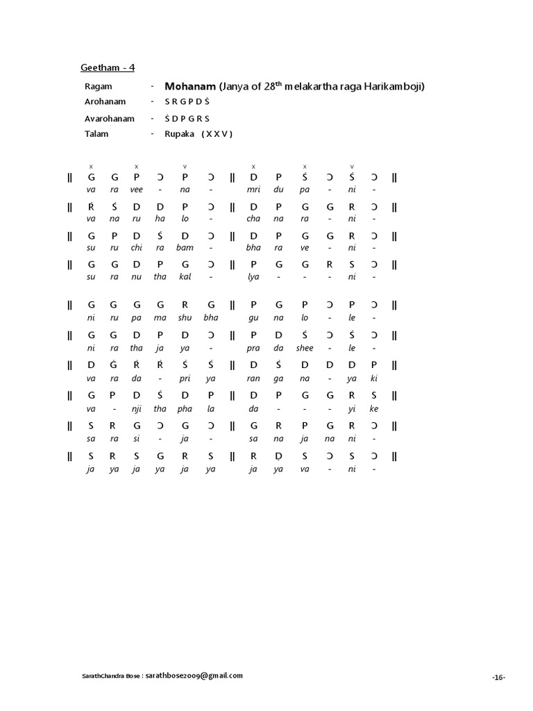 Geetham 4 Raga - Mohanam - Varaveena | PDF