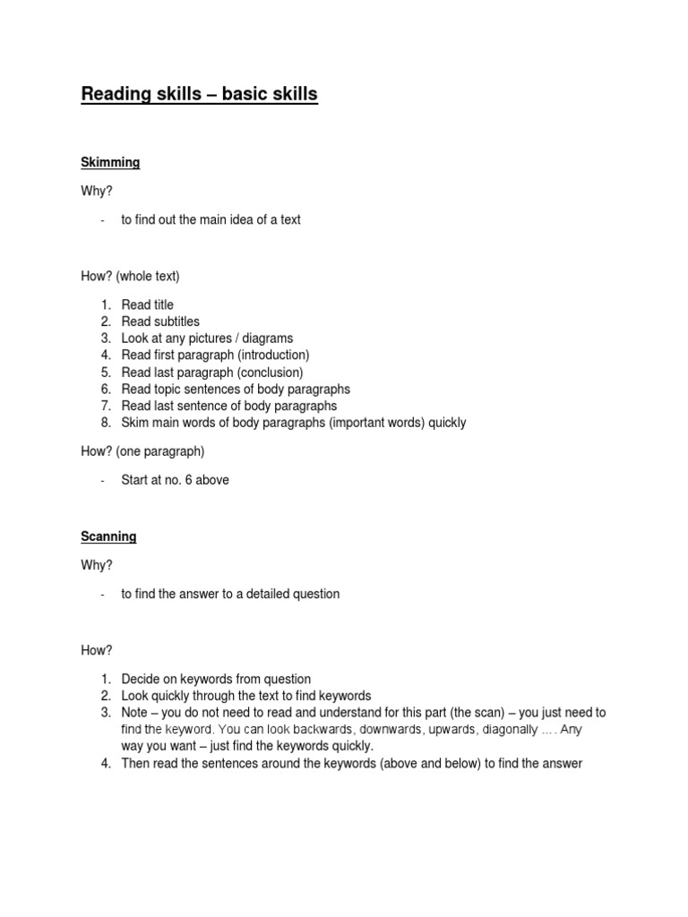 Reading Skills - Basics | PDF