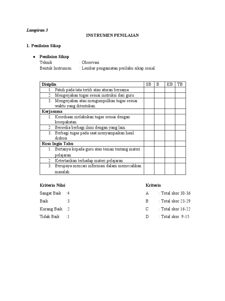 Instrumen Penilaian Pengetahuan 1 | PDF