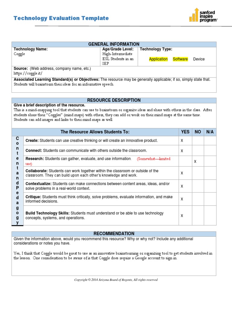 Technology Evaluation Template: General Information | PDF ...