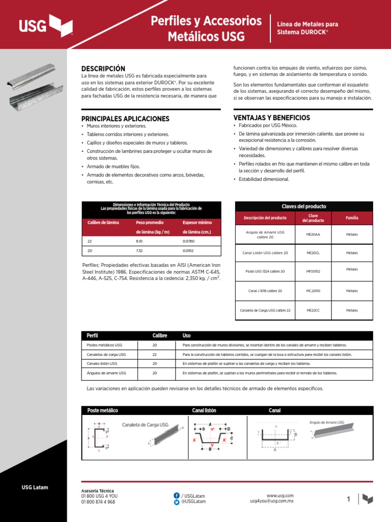 Perfiles Metalicos Durock Usg Pdf Rieles Ingeniería De Edificación