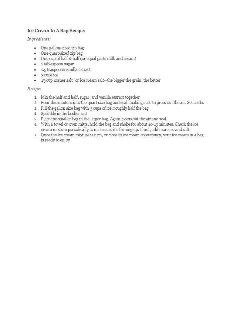Ice Cream in a Bag Recipe | PDF