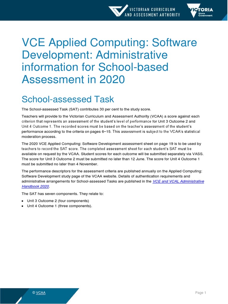 VCE Applied Computing: Software Development: Administrative Information For School-Based ...