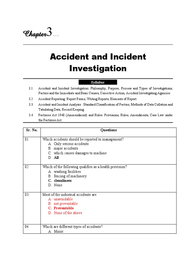 CH 3. Accident and Incident Investigation-1 | PDF | Occupational Safety ...