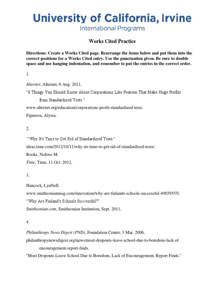 Works Cited Practice | PDF