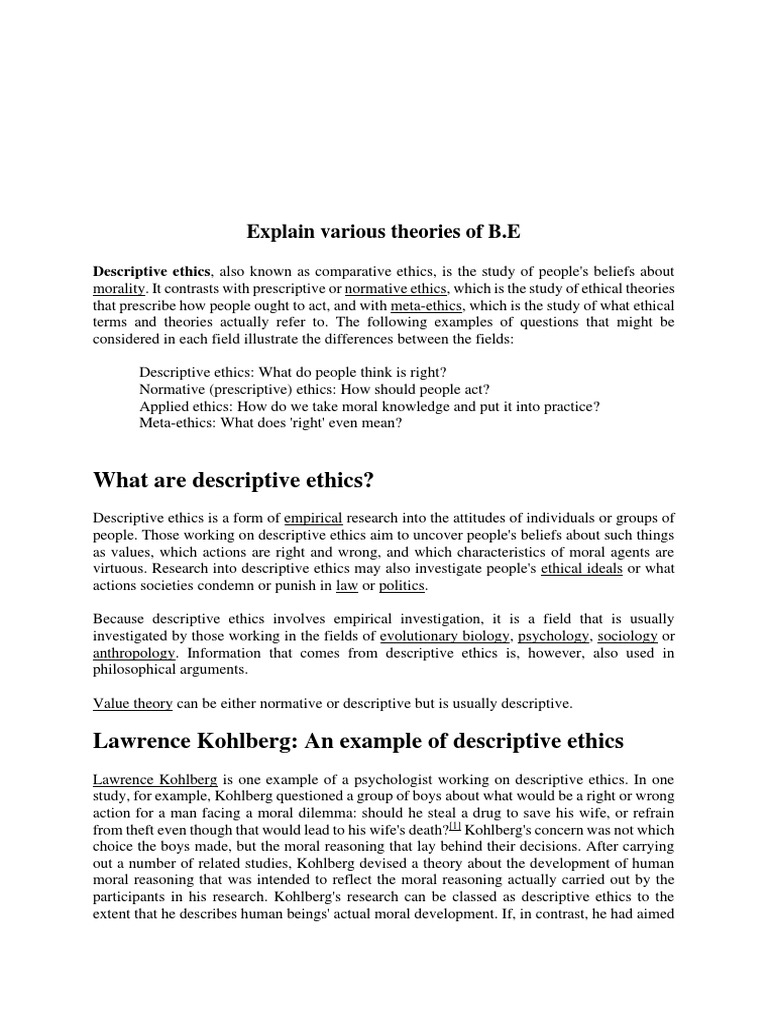 What Are Descriptive Ethics?: Explain Various Theories of B.E | PDF ...
