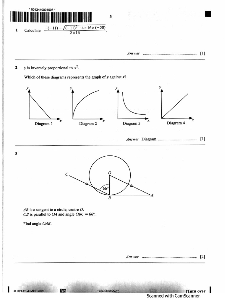 O Level E Math Paper 1 | PDF