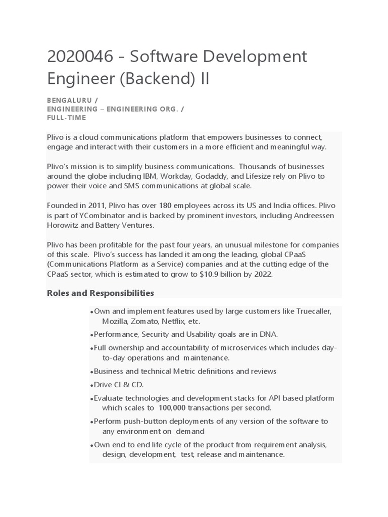 Backend Developer | PDF | Cloud Computing | Computing Backend Developer | PDF | Cloud Computing | Computing