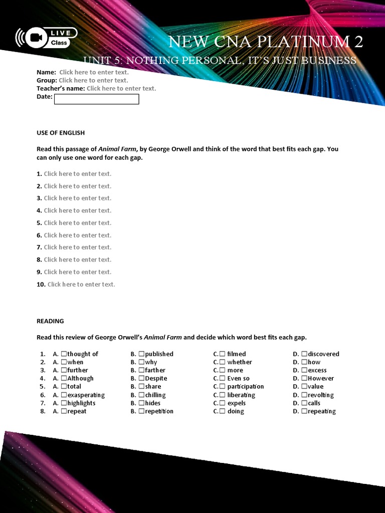 CNA Live Class - Master in English 2 - New CNA Platinum 2 - Activity ...