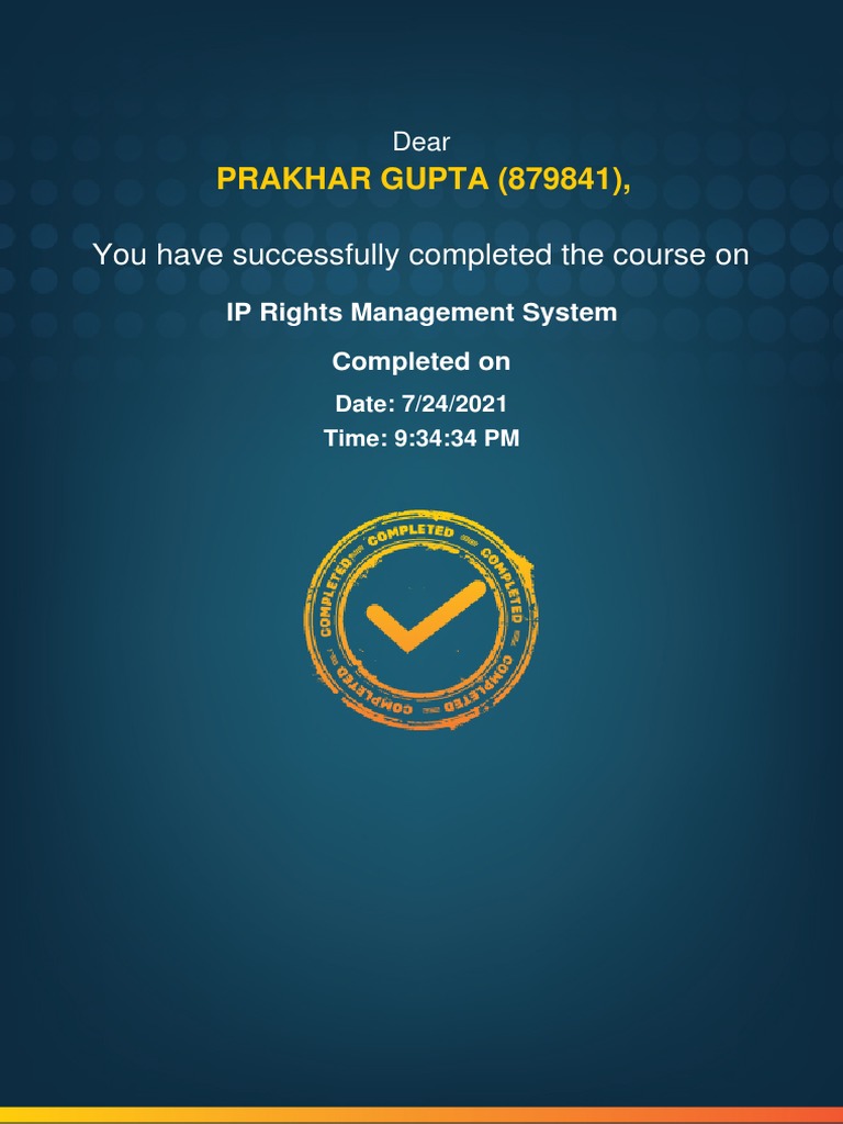 IP Rights Management System Completion Certificate | PDF