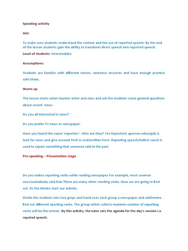 When Teaching Reported Speech The Potential For Mistakes | PDF | Verb ...