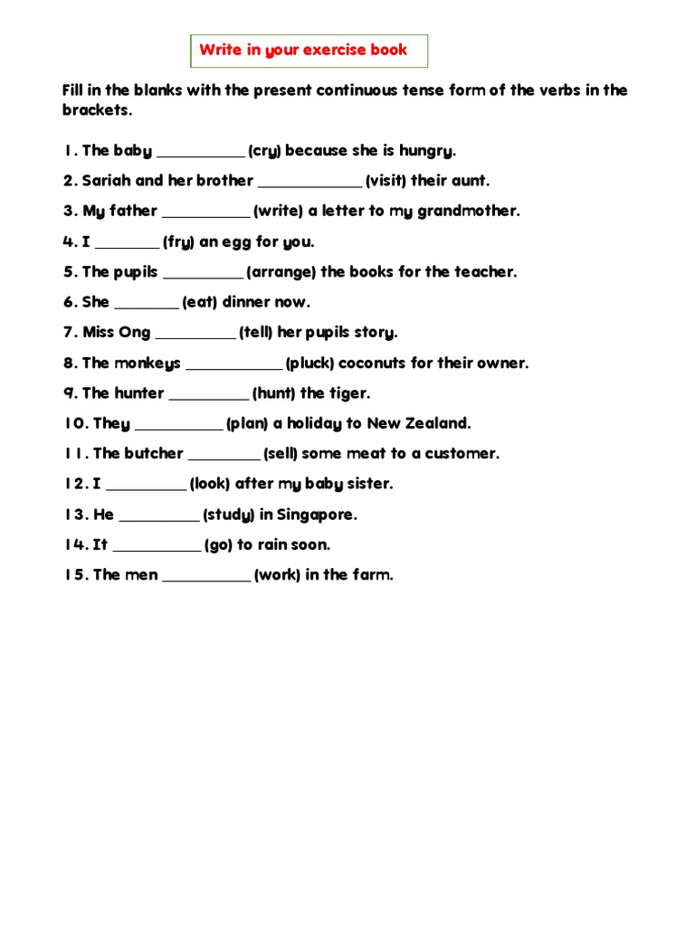 Present Continuous Tense Worksheet | PDF | Language Arts & Discipline