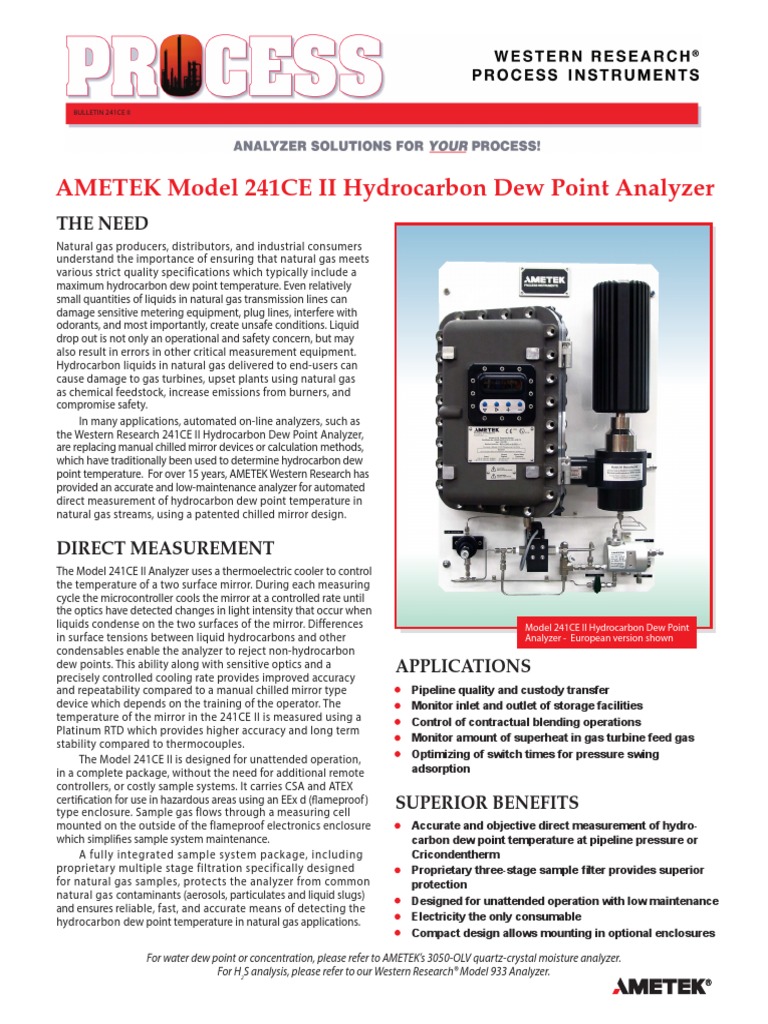 AMETEK Model 241CE II Hydrocarbon Dew Point Analyzer: The Need | PDF ...