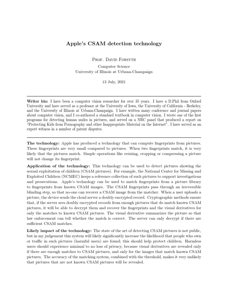 Technical Assessment of CSAM Detection David Forsyth | PDF | Child ...