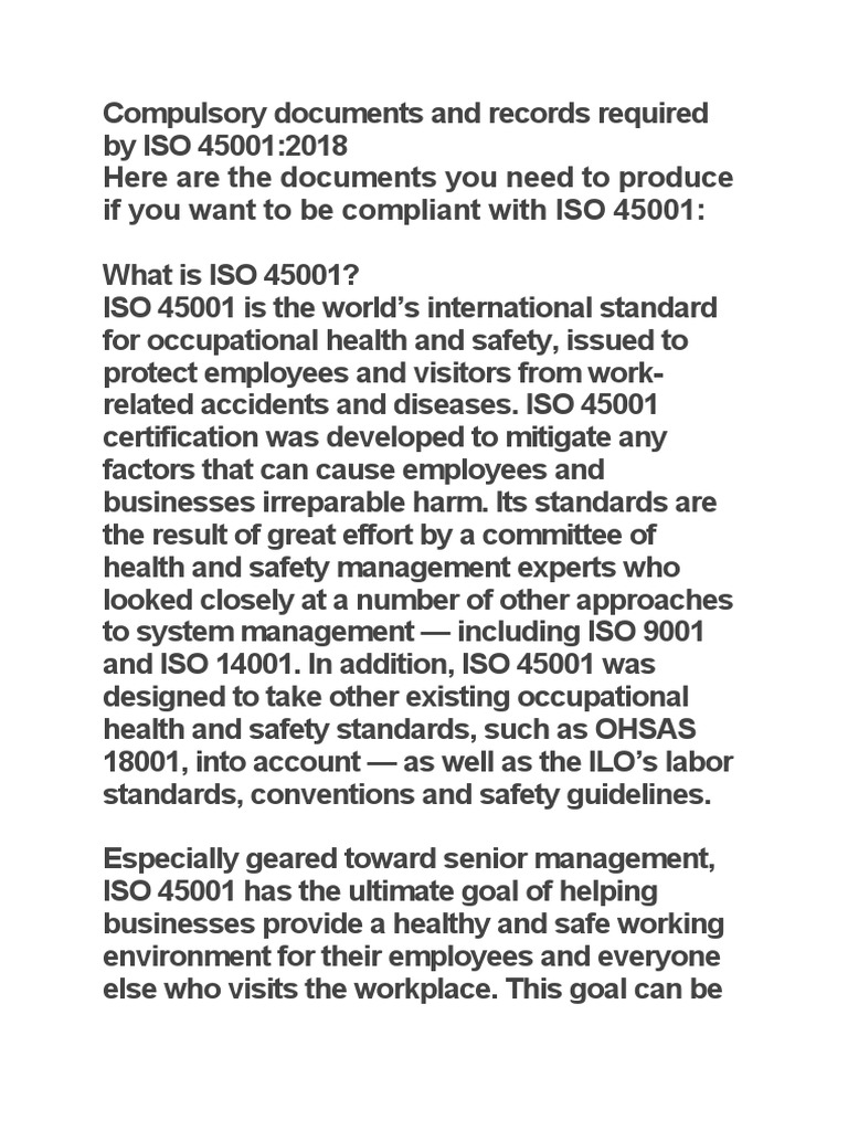 ISO 45001-Mandatory Documents and Records Required - 3 | Download Free ...