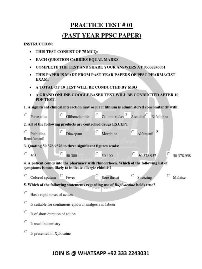 Practice Test # 01 (Past Year PPSC Paper) : JOIN IS at WHATSAPP +92 333 ...
