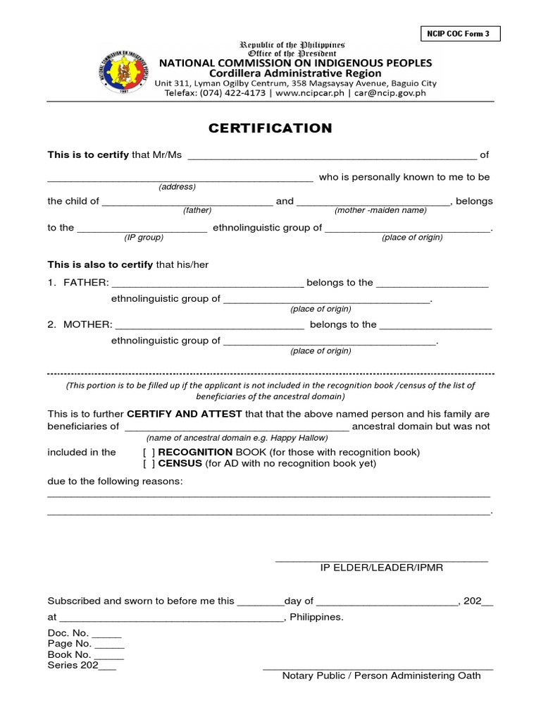 Certification: This Is To Certify That Mr/Ms - of | PDF | Civil Law ...
