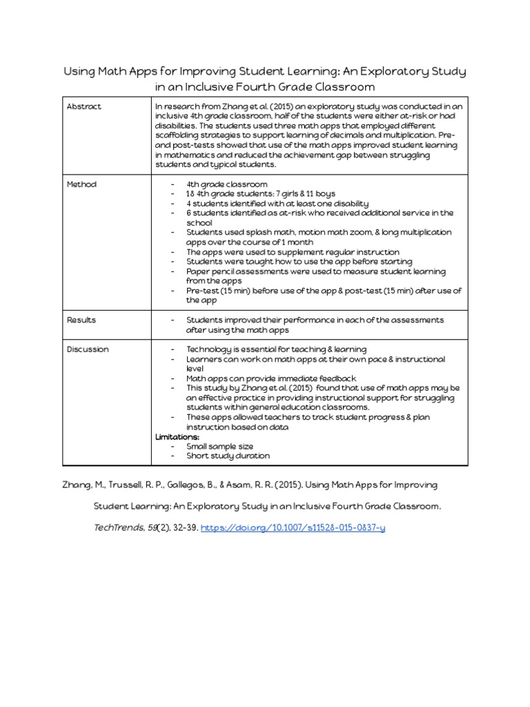 Using Math Apps For Improving Student Learning An Exploratory Study in An Inclusive Fourth Grade ...
