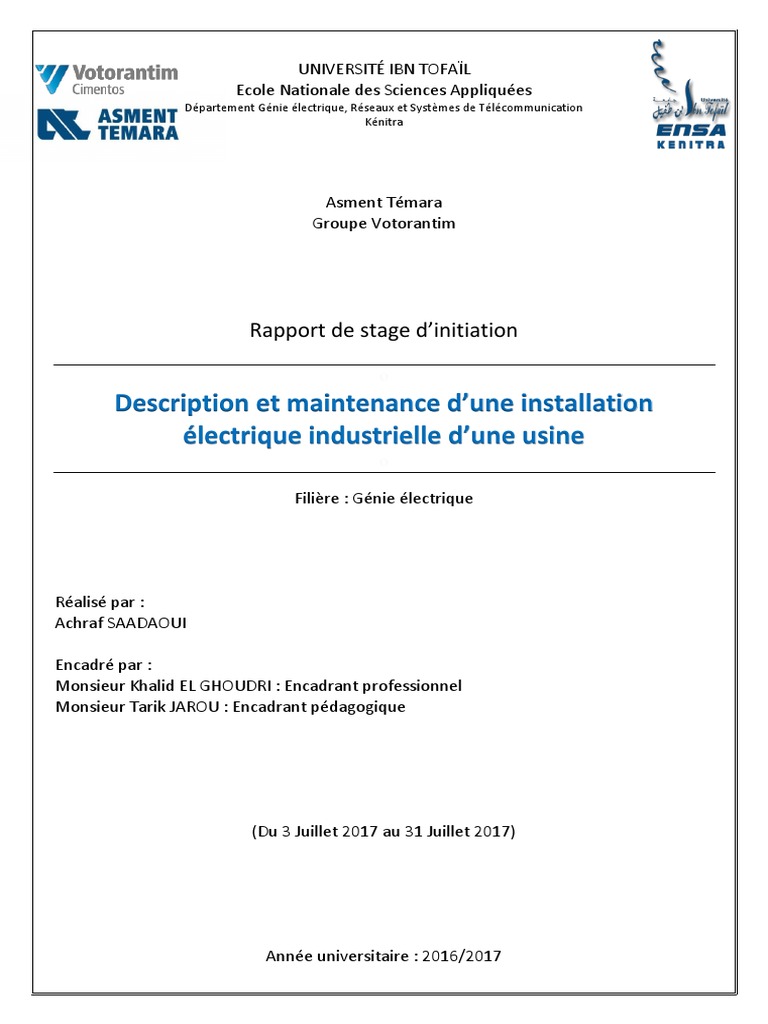 Rapport sur installation électrique industrielle | PDF | Transformateur ...