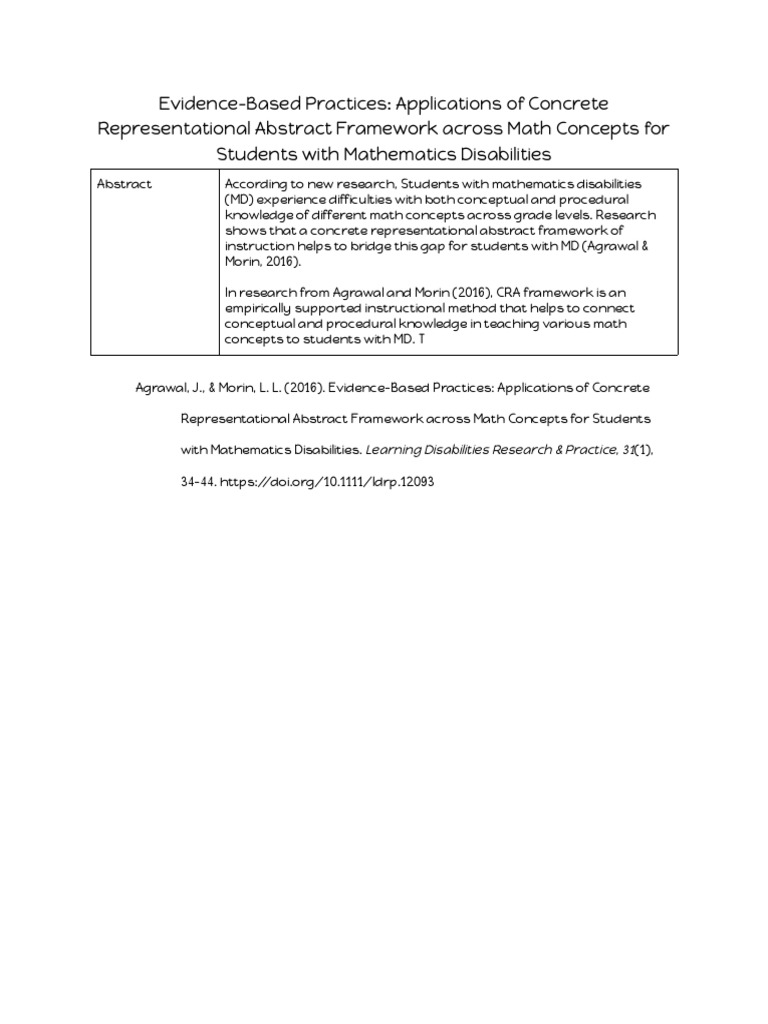 Evidence-Based Practices Applications of Concrete Representational ...