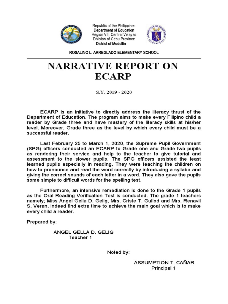 Narrative Report On Ecarp | PDF | Behavior Modification | Cognition
