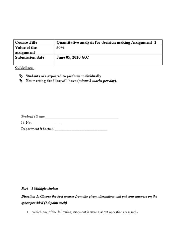 Quantitative Assignment | PDF | Mathematical Optimization | Applied Mathematics