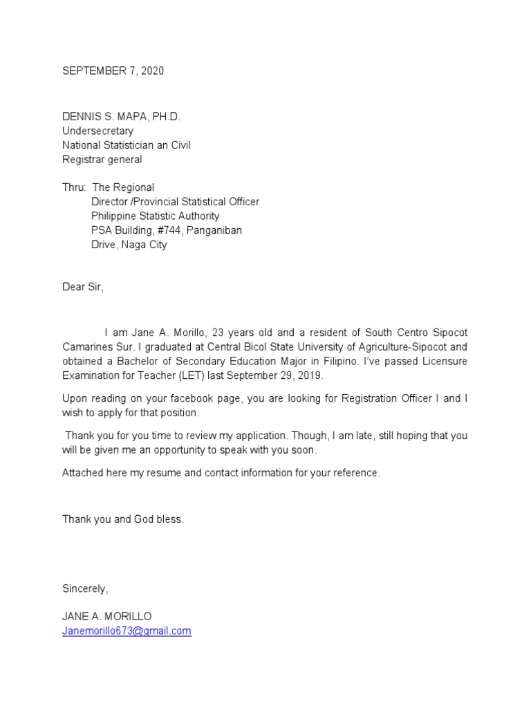 Application Letter PSA | PDF