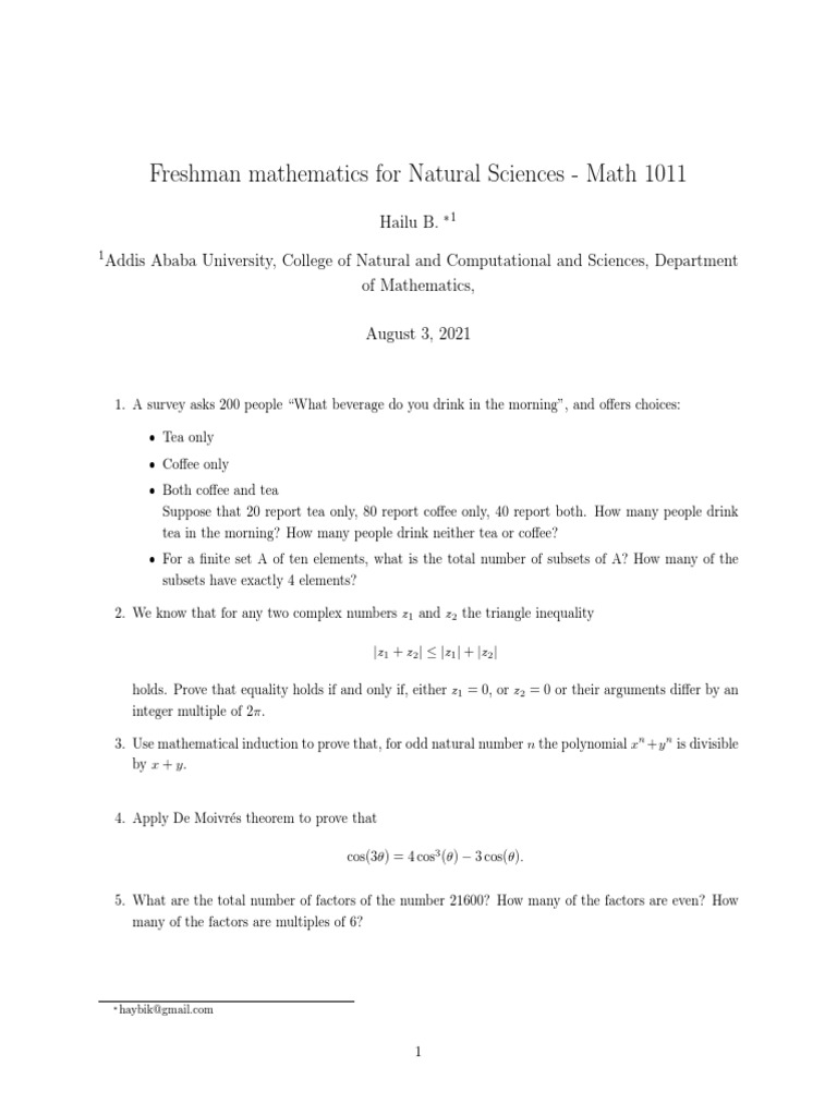 Freshman Mathematics For Natural Sciences - Math 1011 | PDF | Teaching ...