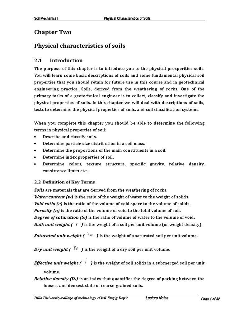 Chapter Two Physical Characteristics of Soils | PDF | Soil Mechanics | Soil