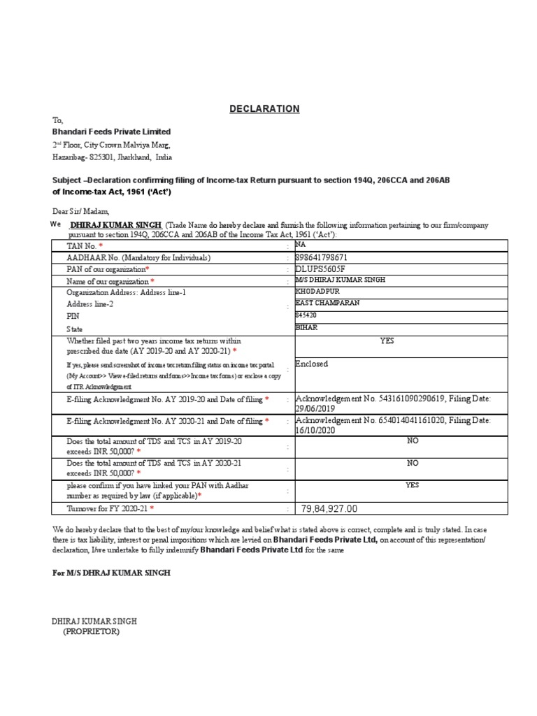Declaration Form For TDS | Download Free PDF | Taxes | Taxation