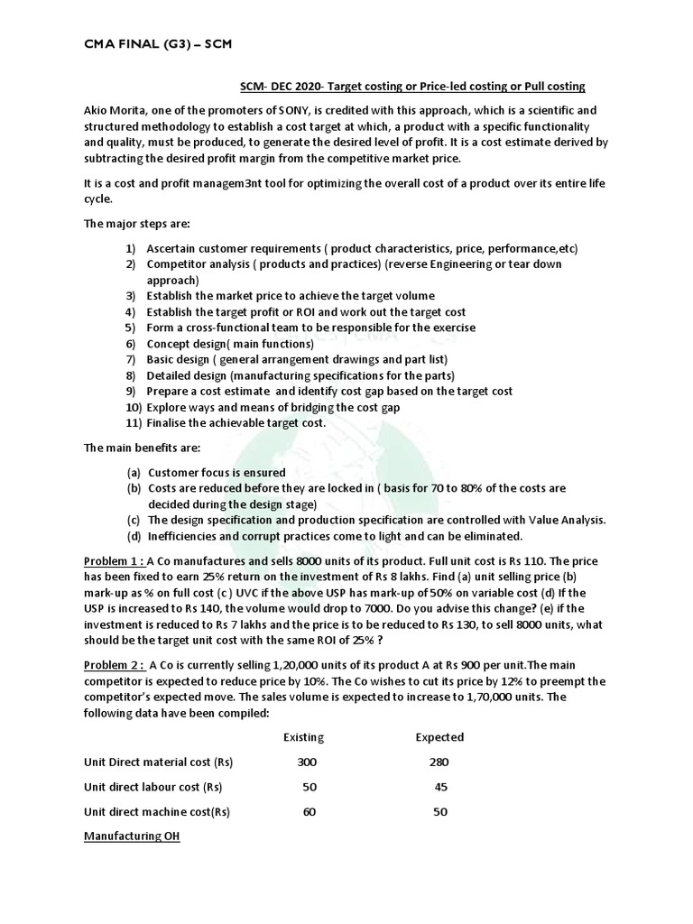 Target Costing Approach and Application: Analyzing Cost Reduction ...