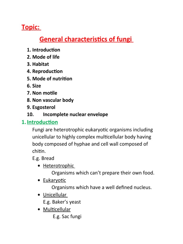 General Characteristics of Fungi. Details Abcdef | PDF | Fungus | Cell ...