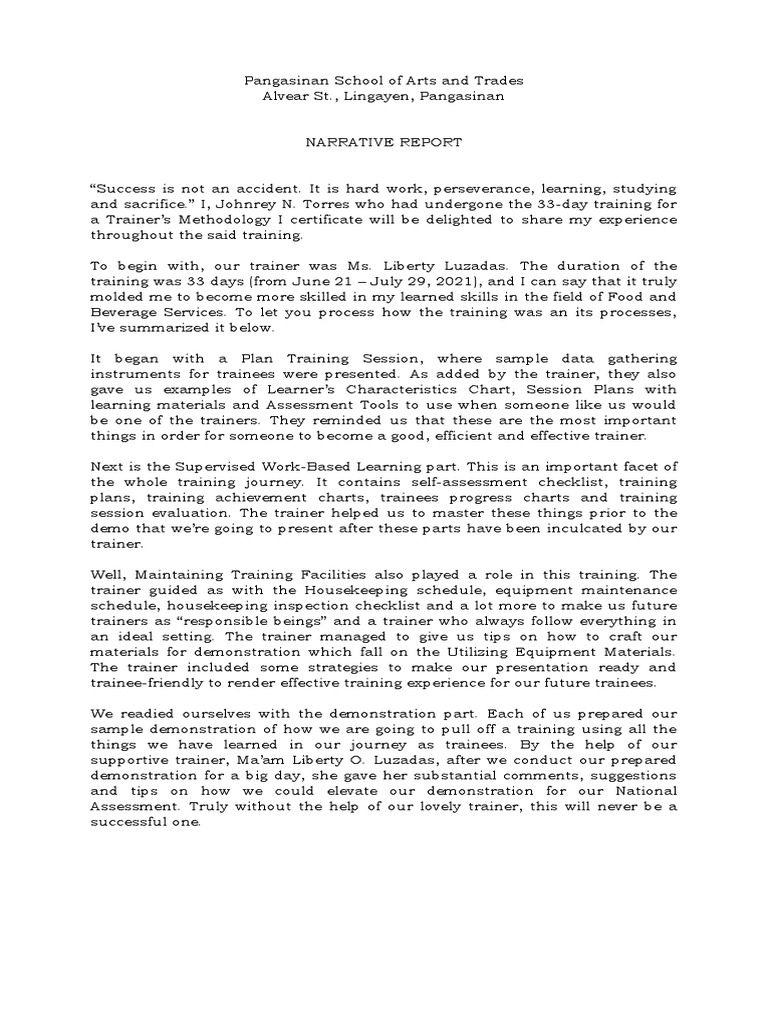 Narrative Report | PDF | Learning | Communication