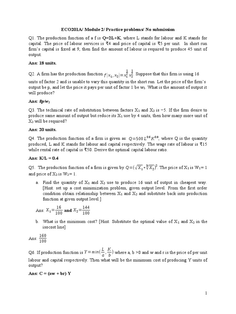 Practice Problems Module 2 | PDF | Production Function | Business