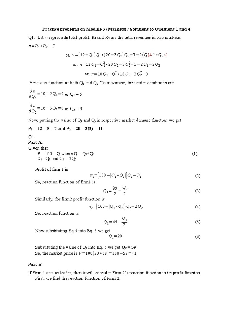 π=R R C Q Q Q Q: Practice problems on Module 3 (Markets) / Solutions to ...