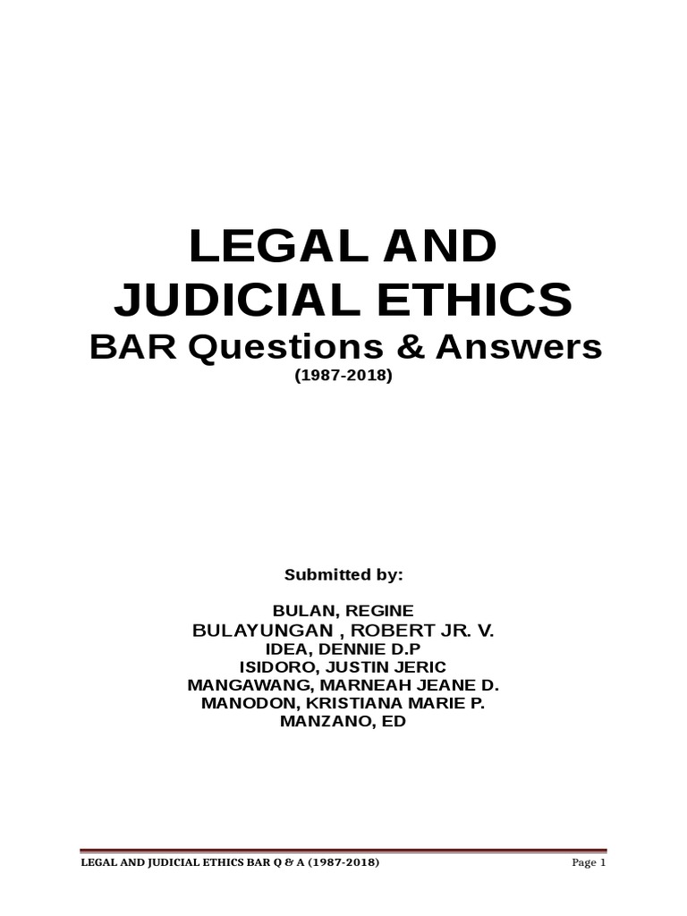 Legal and Judicial Ethics: BAR Questions & Answers | PDF | Lawyer ...