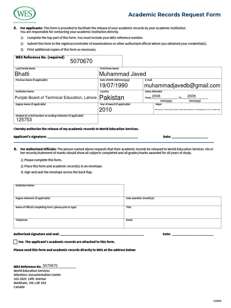 International - Transcript - Request - Tevta | PDF | Career & Growth | Business