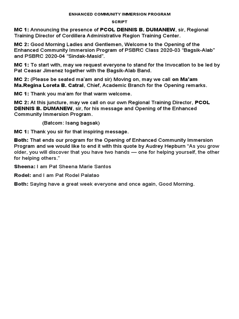 Enhanced Community Immersion Program | PDF | Career & Growth