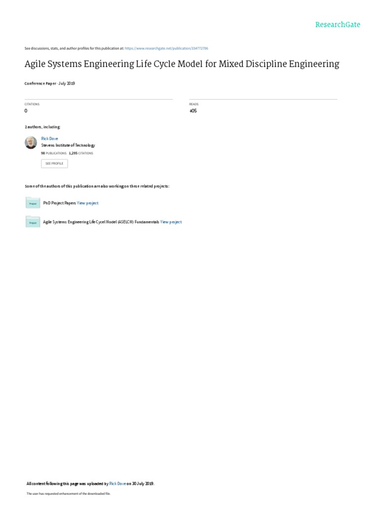 Agile Systems Engineering Life Cycle Model For Mixed Discipline ...