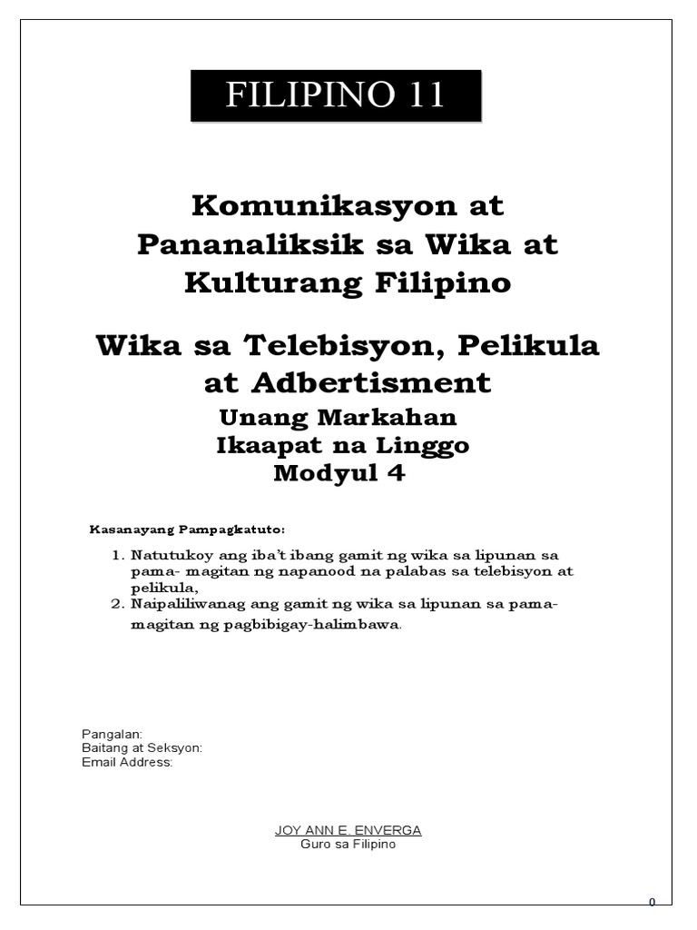 Module 4 - Filipino 11 | PDF